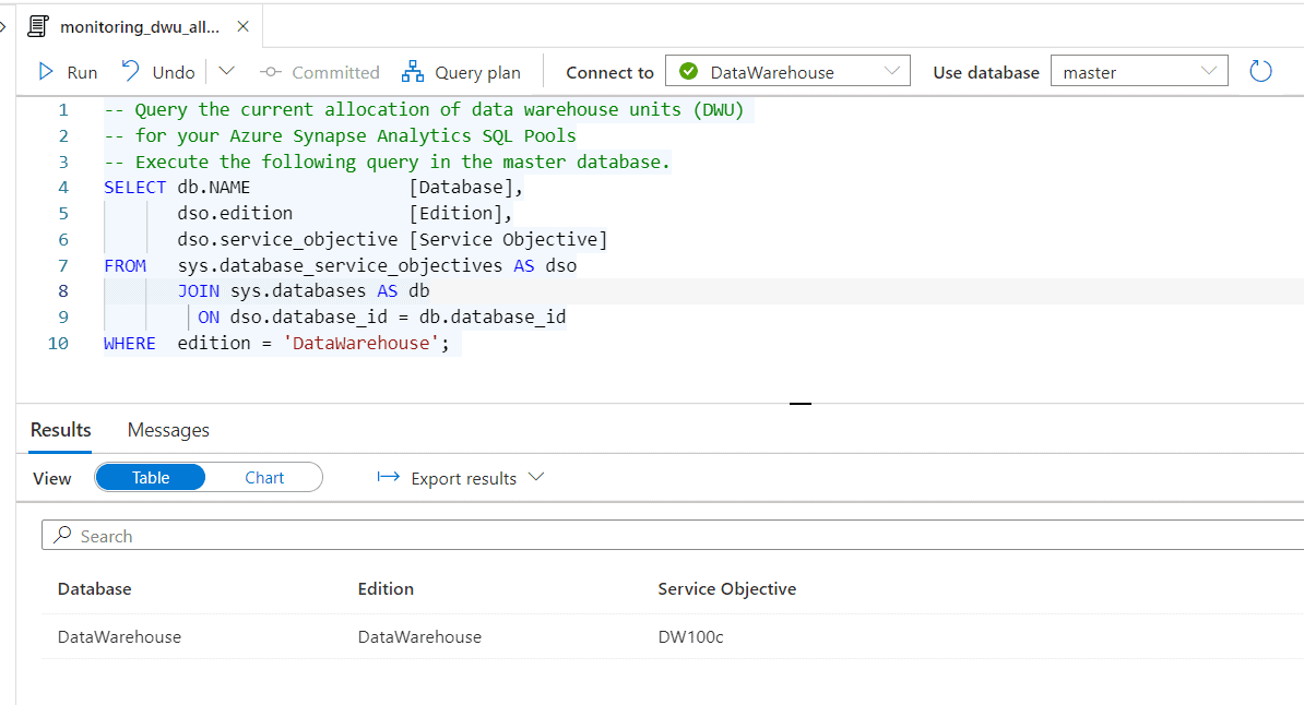 Azure Synapse Analytics Queries 1 Current Data Warehouse Units